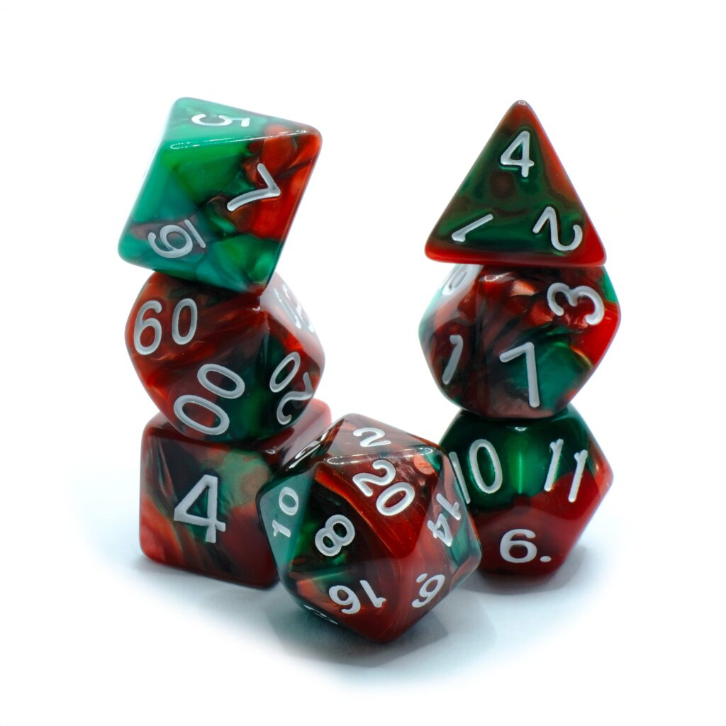 Christmas Marble • Dice Set • Red Green Polyset Dice • Vera's Arts & Dice